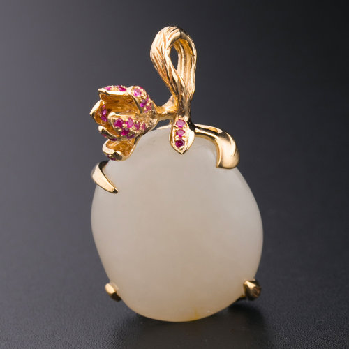 【WUYI物意 吊坠】WUYI/物意 18K金镶嵌 和田玉籽料 花神吊坠【正品 价格 图片】 - 寺库网