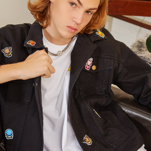 【Lit LabLit Lab 男士运动夹克/外套】LITLAB 国潮牌皮卡丘联名像素风贴布牛仔夹克情侣宽松外套 运动外套 运动【正品 价格 ...