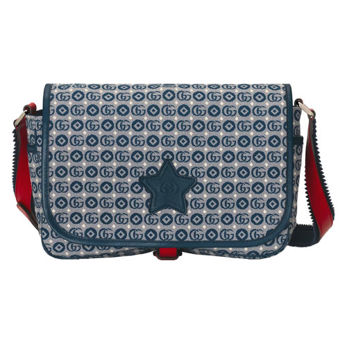 【GUCCI古驰 单肩包】【包税】GUCCI/古驰 22新款Gucci Love Parade系列 女士蓝白色棉质面料双G图案饰星星细节搭织带 ...