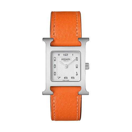 【HERMES爱马仕 爱马仕其他】【包税】HERMES/爱马仕 23年新款 Heure H系列 女士白色表盘石英机芯精钢表壳橙色Swift小 ...