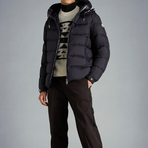 【Moncler盟可睐 男士羽绒服】【包税】Moncler/盟可睐23新款 男海军蓝再生聚酯连帽拉链羽绒服 ...