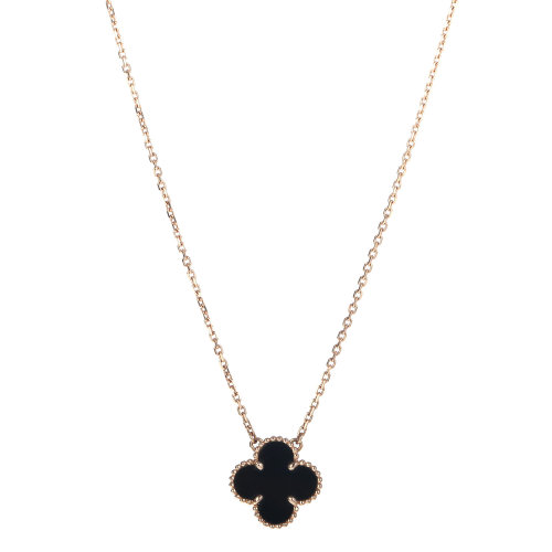 【Van Cleef & Arpels梵克雅宝 项饰/吊坠】Van Cleef & Arpels(梵克雅宝) 黑色珐琅四叶草吊坠18K玫瑰金 ...